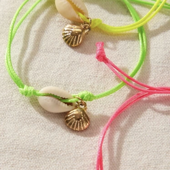 Jewelry | Shell And Gold Charm Neon Adjustable Bracelet | Poshmark